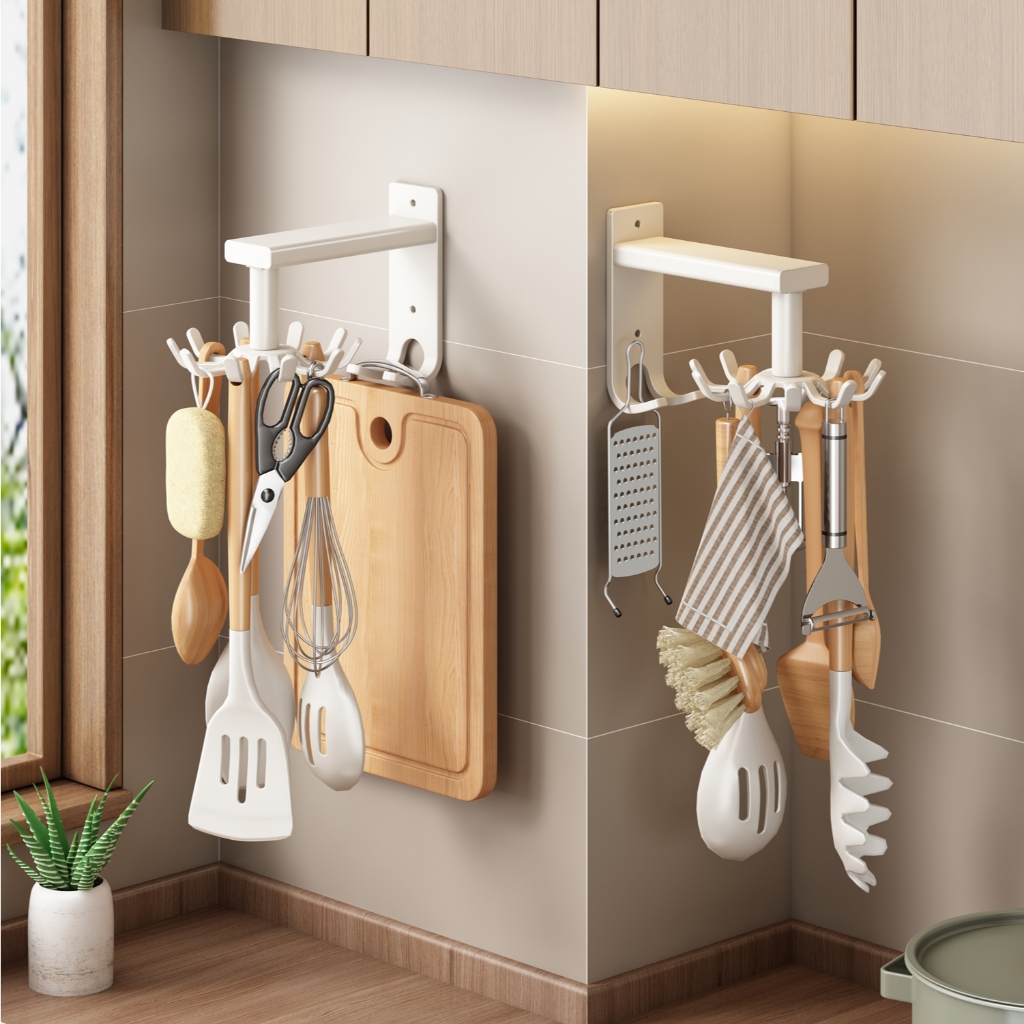 10 Hooks Kitchen Utensil Storage Rack 360° Rotating Kitchen Tools ...