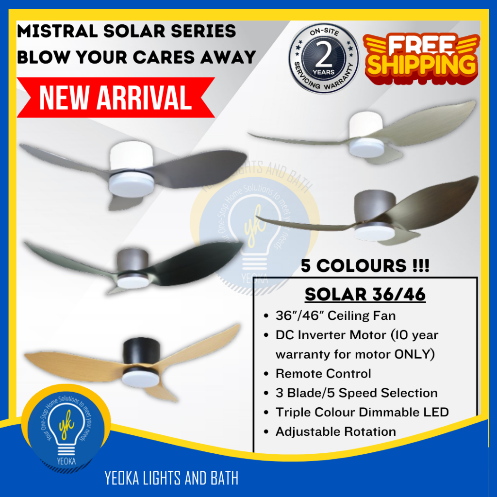 MISTRAL Ceiling Fan SOLAR Series 36/46 inch| 3 Blade ABS, DC Motor ...