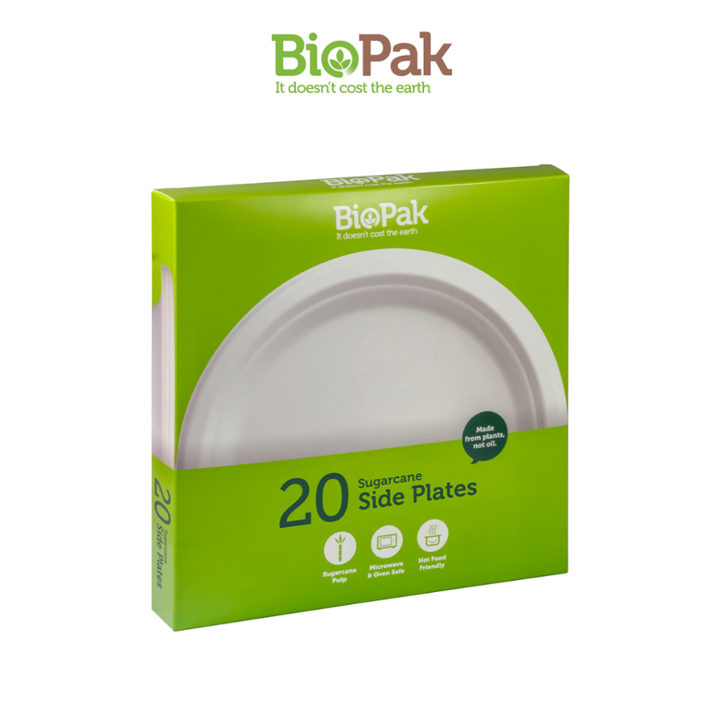 BioPak Sugarcane Side Plates 18cm Plastic Free - 20 pcs Disposable ...