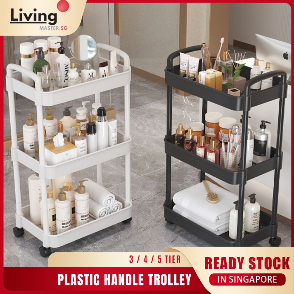 3/4/5 Tier Home Storage Trolley Kitchen Storage Organizer Handle Basket ...