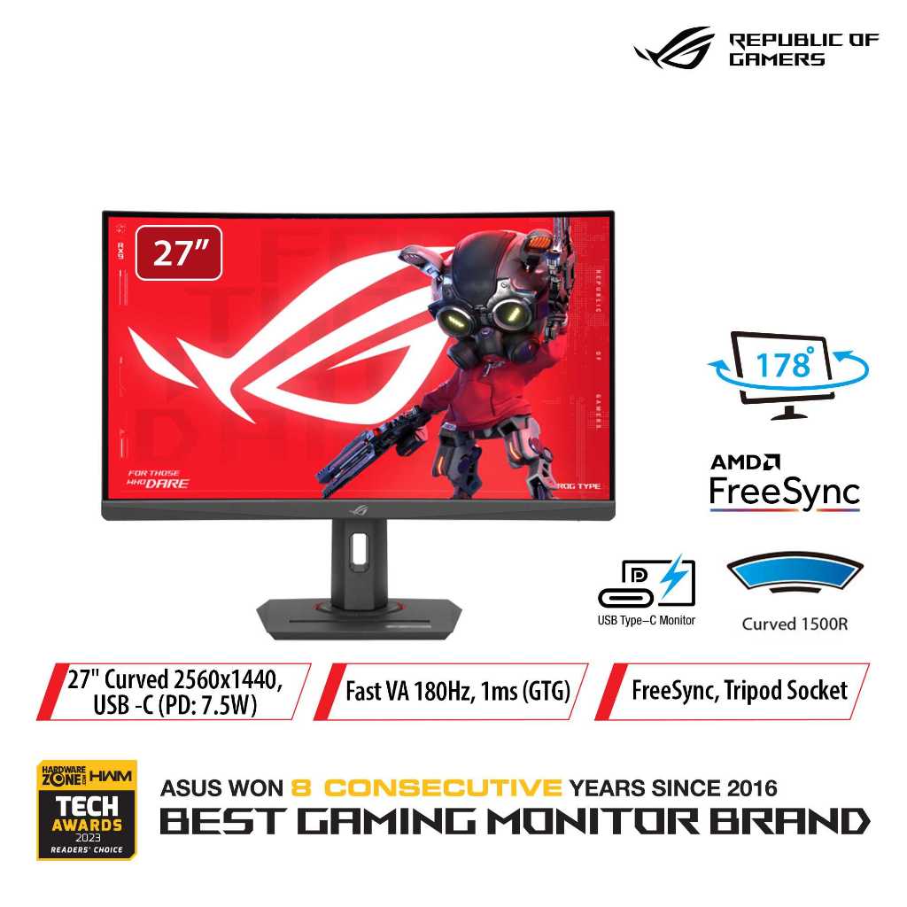 ASUS ROG Strix XG27WCS Curved Gaming Monitor - 27", 2K QHD, 180Hz, 1ms ...