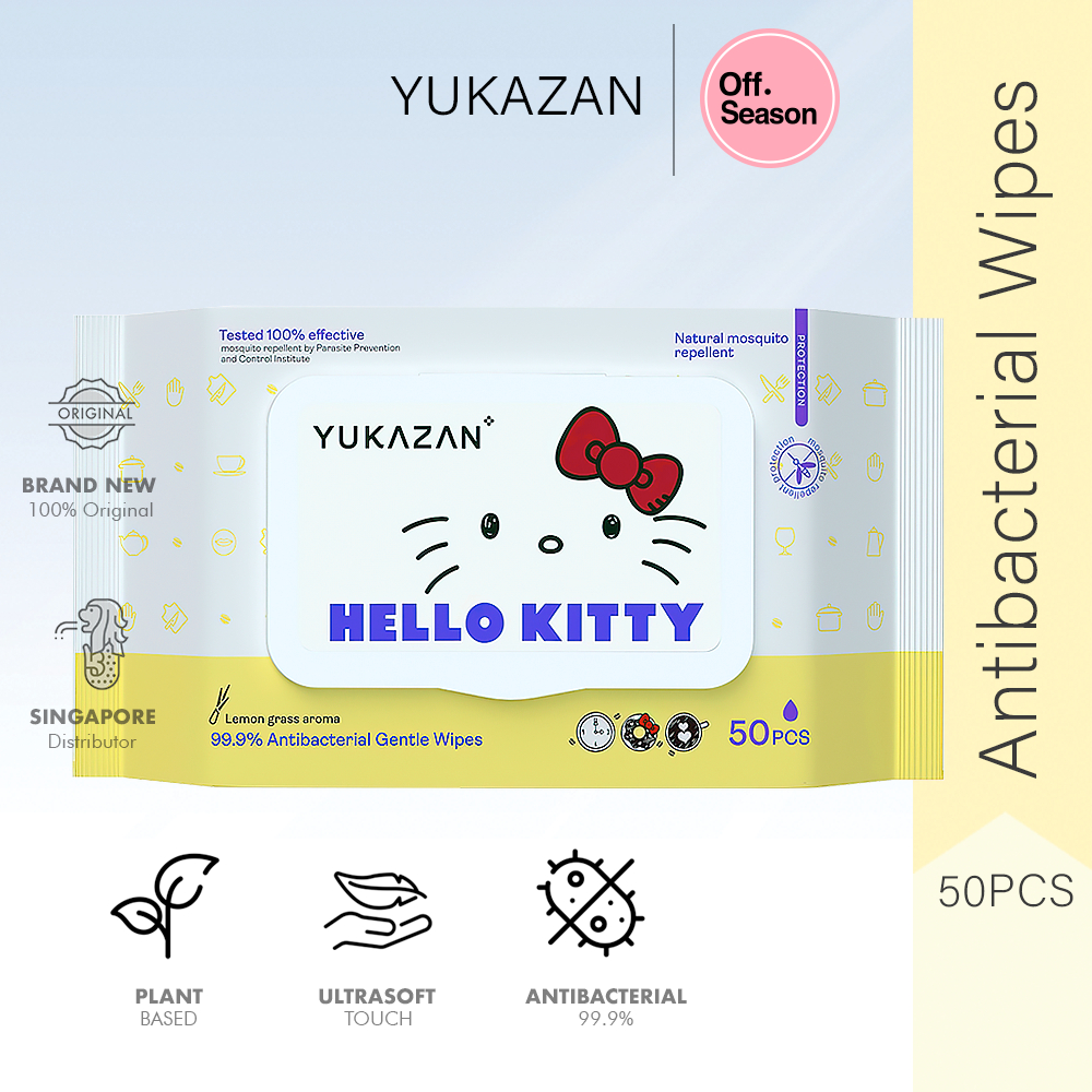 Yukazan Hello Kitty 99.9% Antibacterial with Mosquito Repellent Gentle Wipes - 50'sheet | Shopee ...