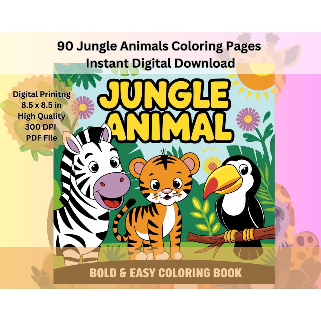 90 Jungle Animals Coloring Pages for Kids | Fun & Educational PDF ...