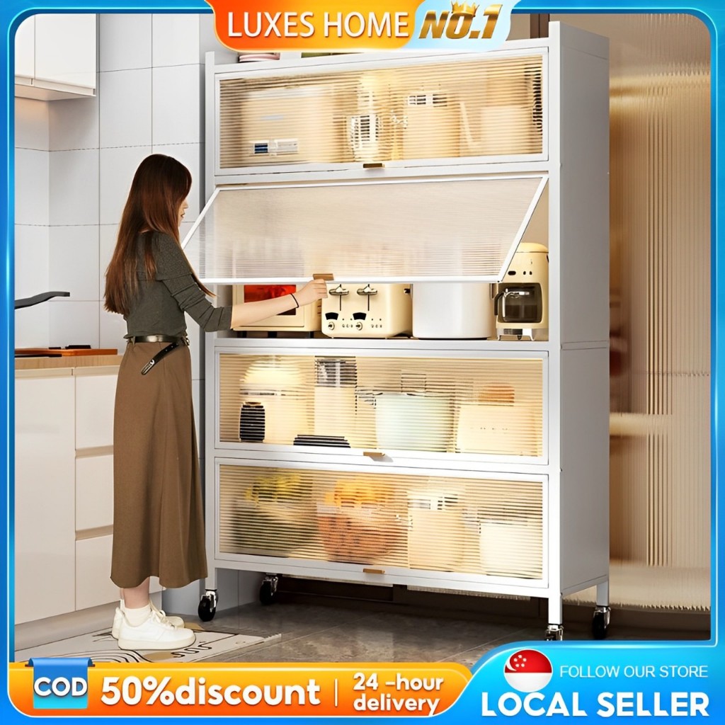 Kitchen Storage Cabinet With Wheels Dust-Proof Locker Cupboard Kitchen ...