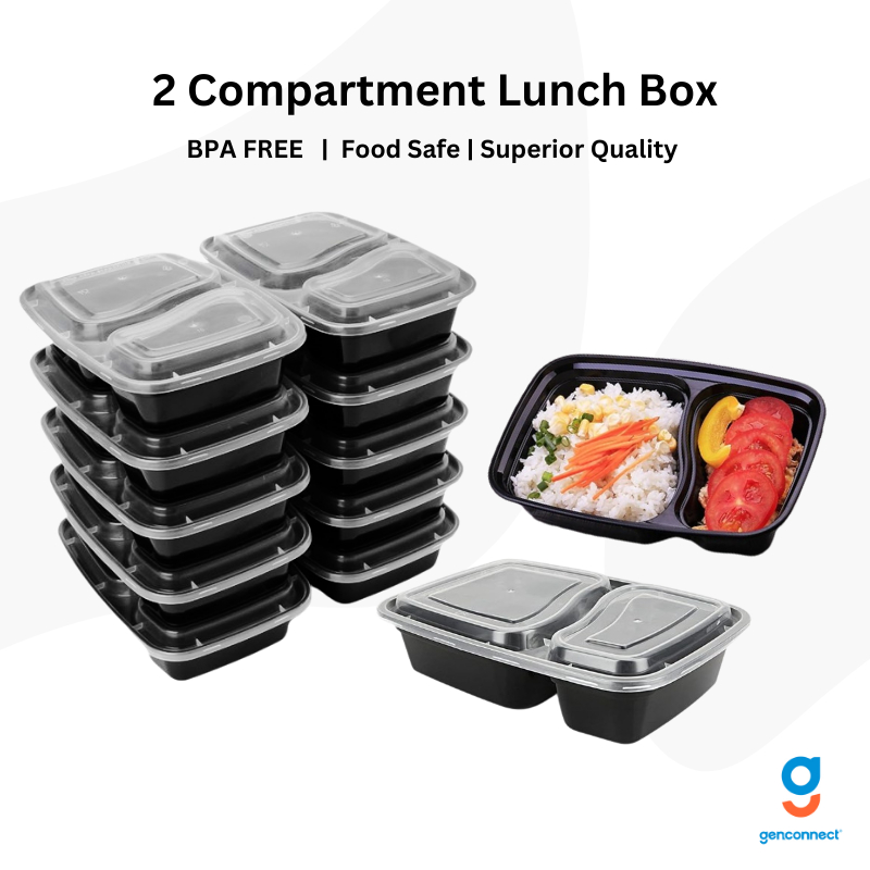 2 Compartment Disposable bento Container Plastic Lunch Box Transparent ...