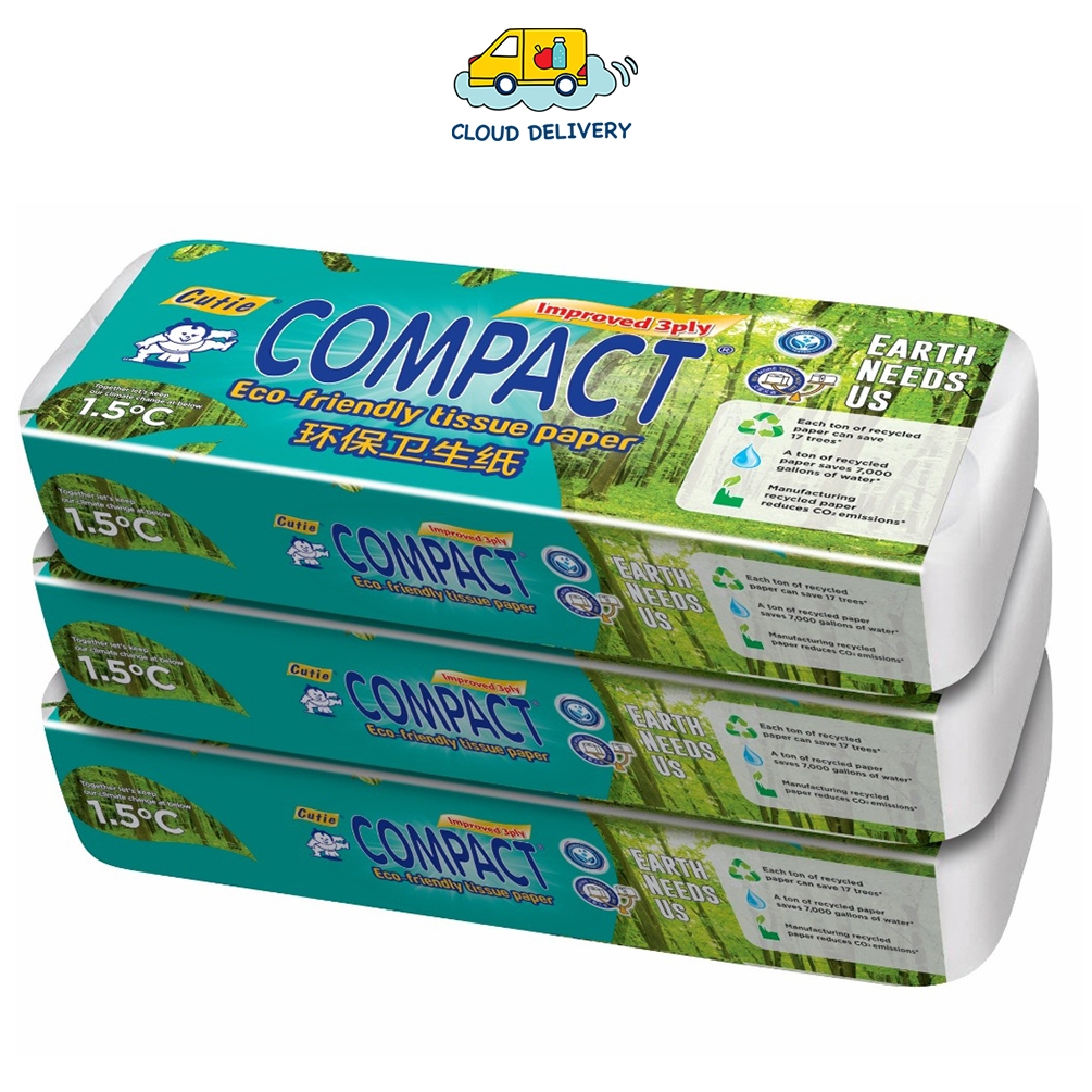 [Bundle of 3] Cutie Compact Bathroom Eco-Tissue 10 Rolls | Shopee Singapore