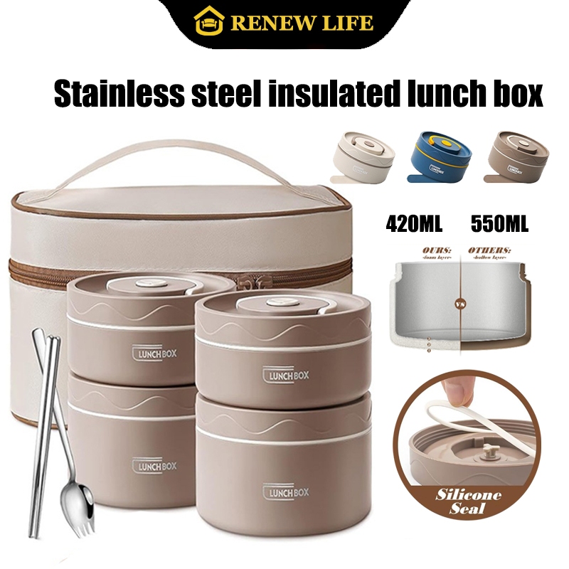 Microwaveable 304 Stainless Steel Lunch Box Round Insulated Food ...