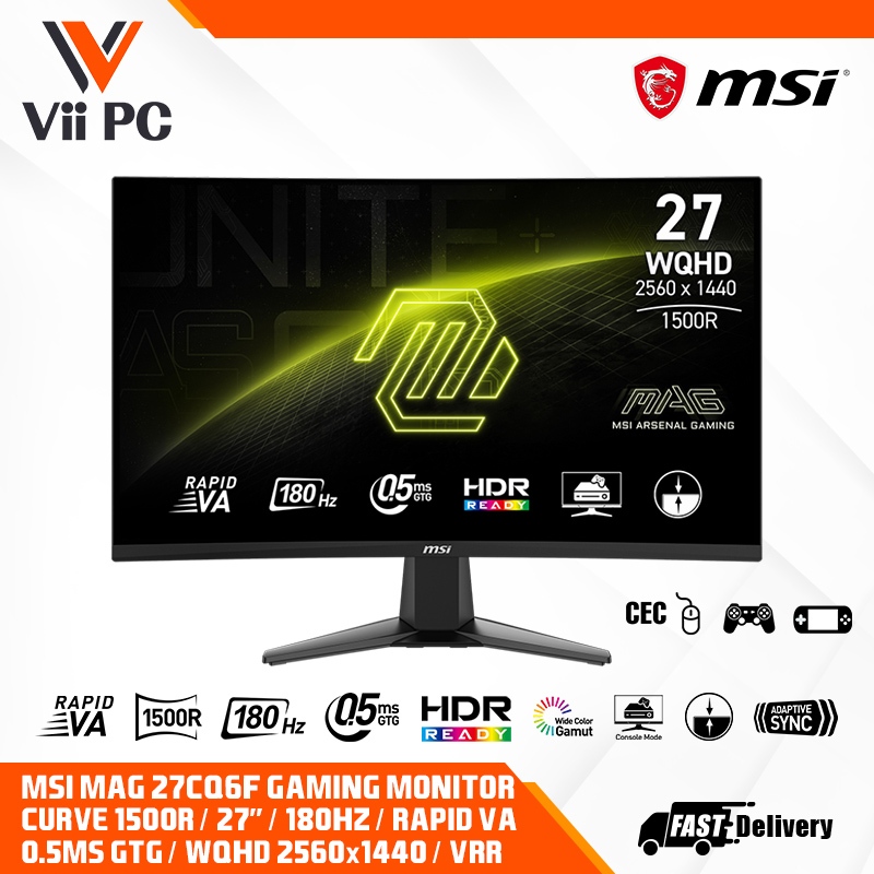 MSI MAG 27CQ6F 180HZ 0.5MS HDR READY VA PANEL 27 INCH CURVE 1500R WQHD ...
