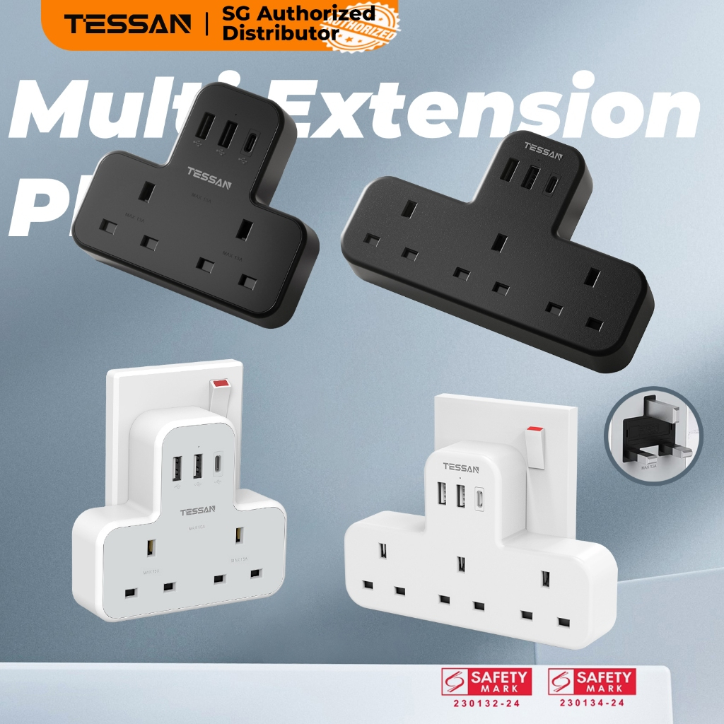 TESSAN - SG Safety Mark, Multi Plug Wall Adapter Socket Extension 2-3 ...