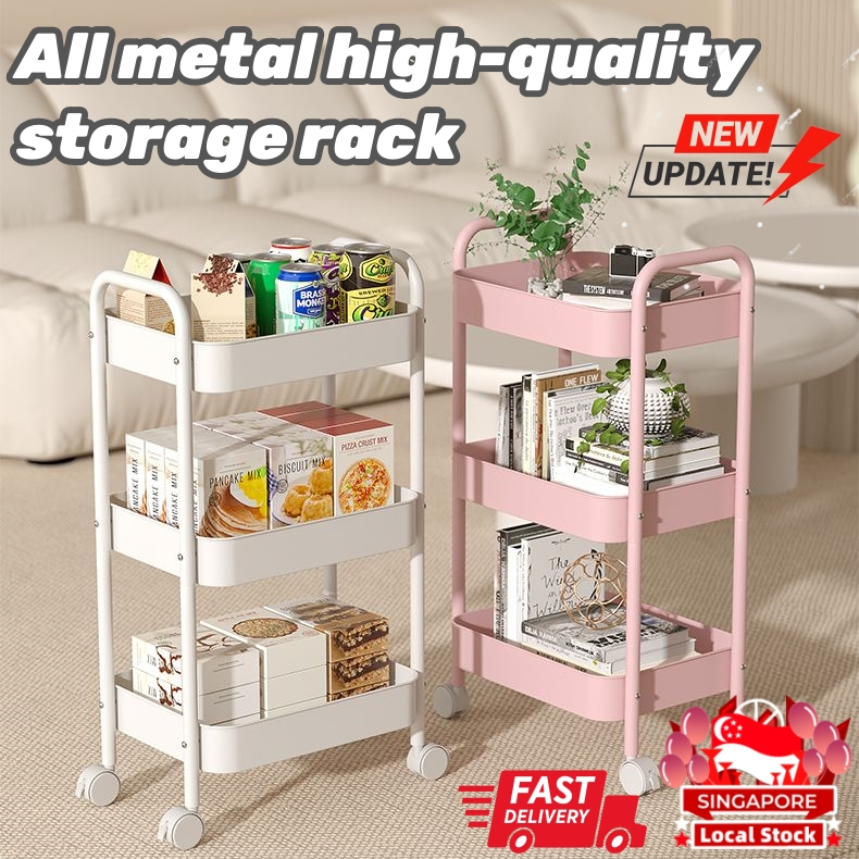 【SG Stock】 All metal Movable Storage Rack Bathroom Trolley Rack Kitchen ...