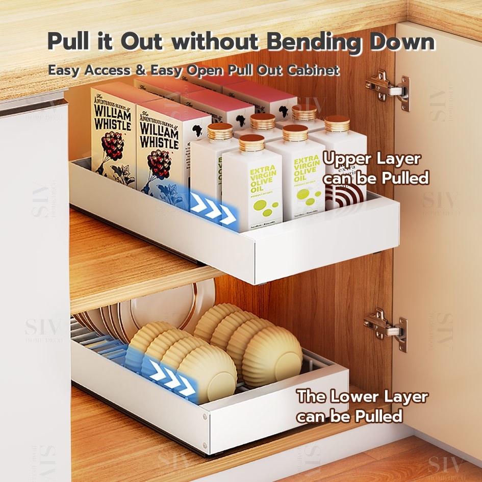 2-Tier Sliding Cabinet Basket Kitchen Cabinet Pull Out Drawer Organizer ...