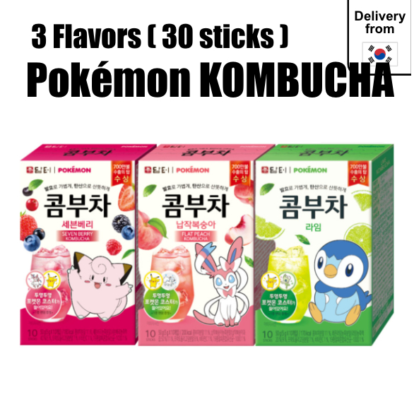 [30 Sticks] Pokémon Kombucha 3 Flavors (Sevenberry, Flat Peach, Lime ...