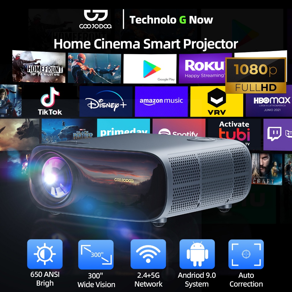 GOOJODOQ Wifi 4k Proyektor Full HD 1080p 600ANSI With two 10W powerful ...