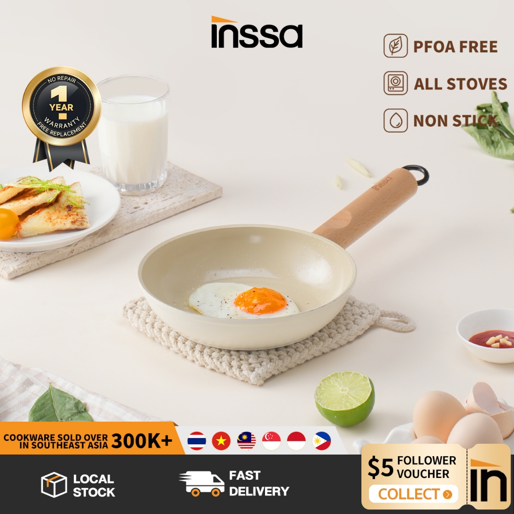Inssa 18/24cm Frying Pan 410 Stainless Steel Ceramic Coating PFOA Free ...
