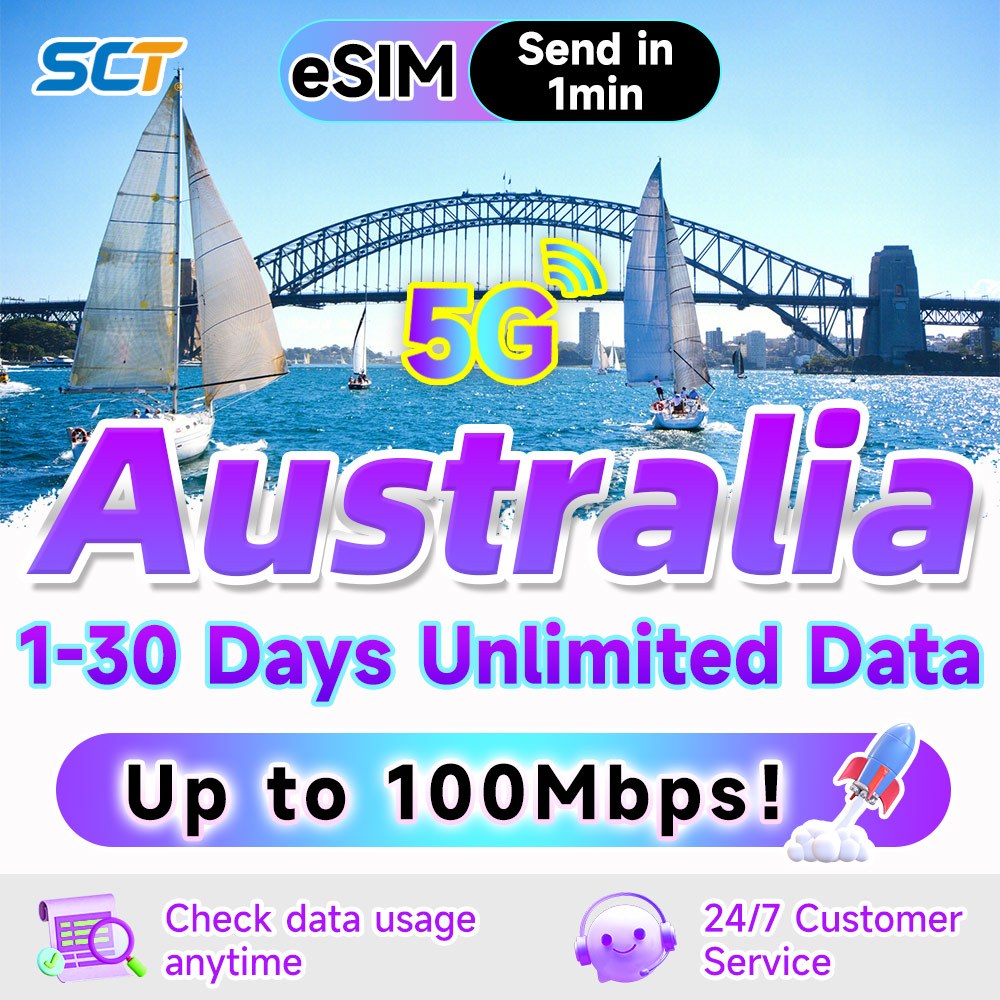 SCT Australia eSIM 3-30 Days Daily 500MB-3GB Unlimited 4G Data Australia SIM Card eSIM send in ...