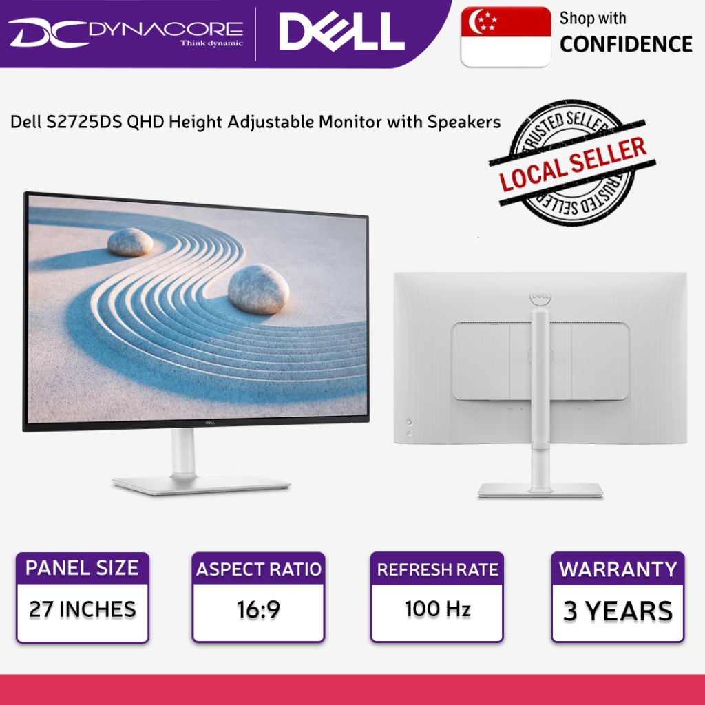 Dell S2725DS 27-inch QHD Height Adjustable Monitor with Speakers ...