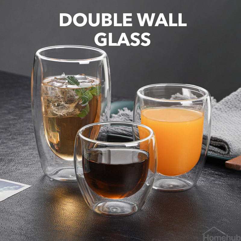 Homehub Double Wall Glass Cup Coffee Mug Insulated With Handle Cover For Drinking Tea Latte 80ml ...