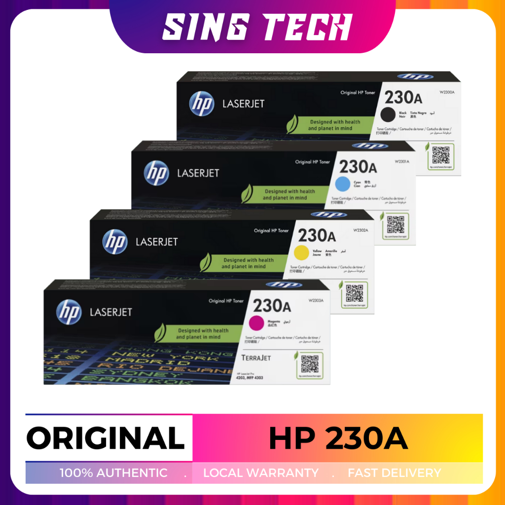 [ORIGINAL] HP 230A Black Cyan Yellow Magenta Toner Cartridge W2300A / W2301A / W2302A / W2303A ...