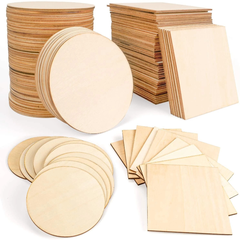 50Pcs Wood Slices 4X4Inch Unfinished Wood Pieces Square and Round ...