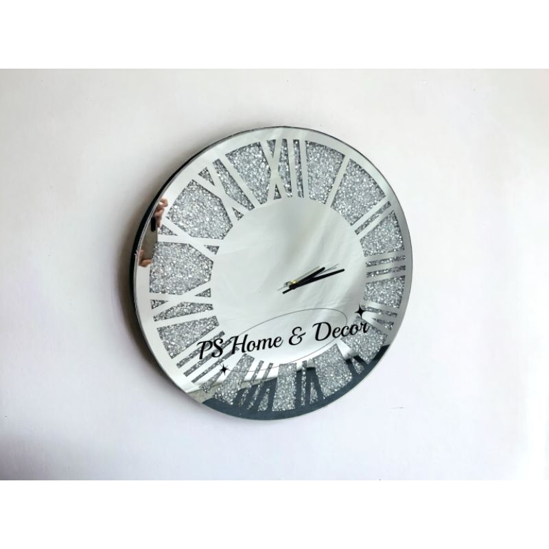 [PREORDER]] Mirrored Round Crushed Diamond Roman Round Wall Clock ...