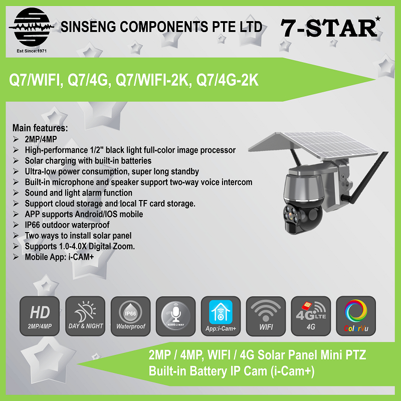 Q7 WiFi 4G Solar 4MP PTZ Camera Black Waterproof PIR Motion Detection Color Night Vision ...