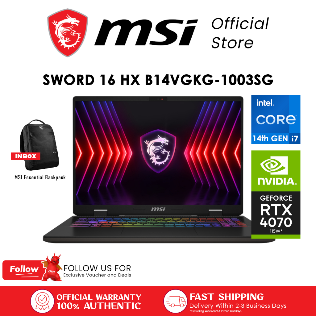 MSI Sword 16 HX B14VGKG-1003SG Gaming Laptop / Intel Core i7 processor ...