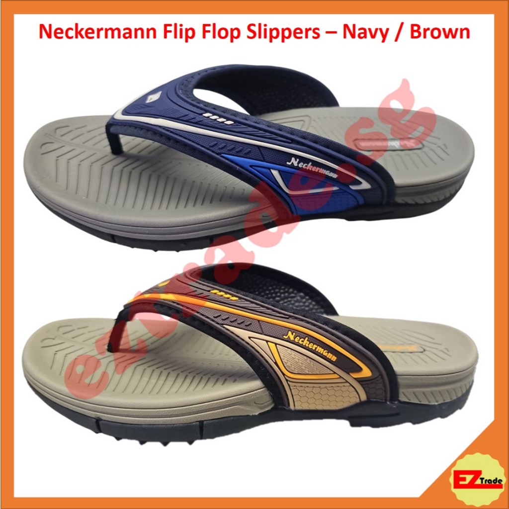 Neckermann Flip Flop Slippers - Navy / Brown - 7230 | Shopee Singapore