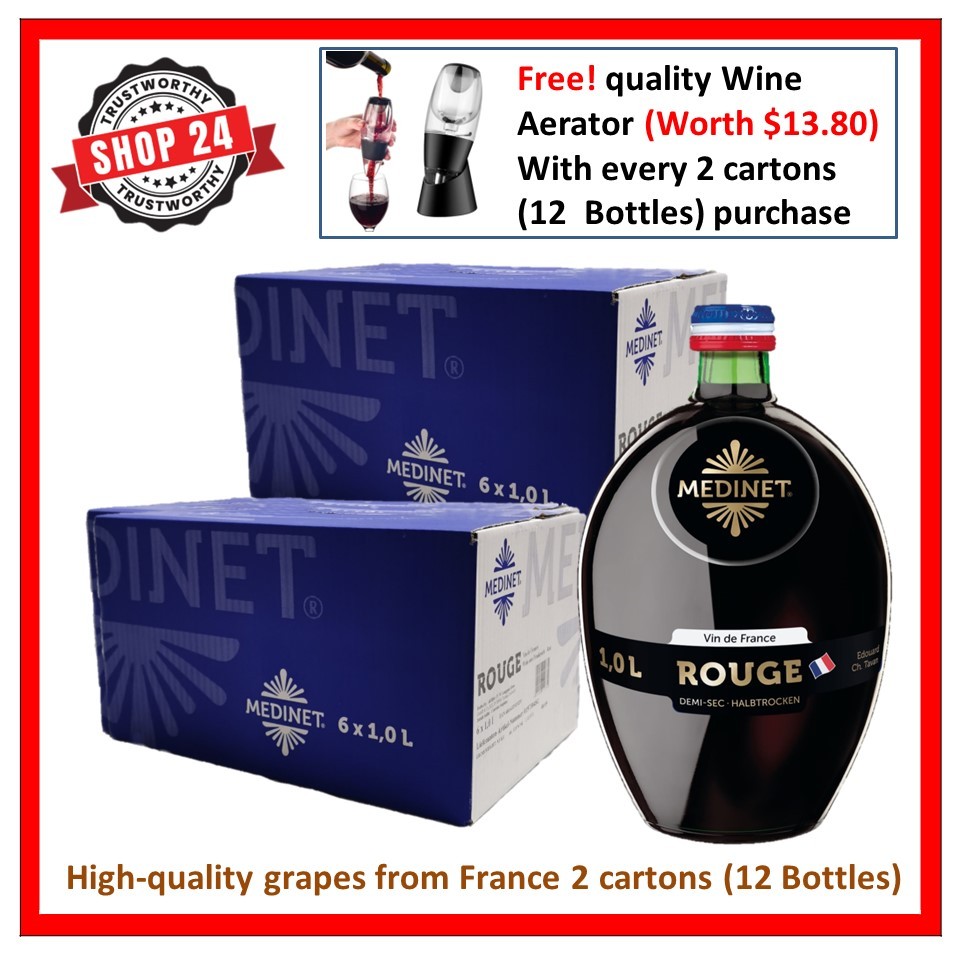 SHOP24 MEDINET ROUGE 1 Liter Red Wine 2 Cartons Sale(12 Bottles), Free ...