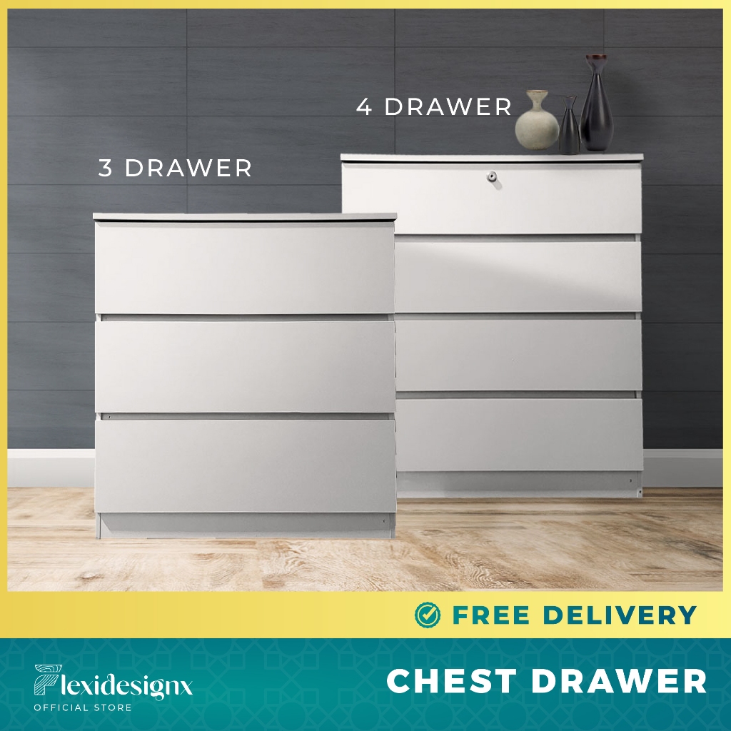Flexidesignx Chest Drawer 3/4 Tier Storage Cabinet White with Lock ...