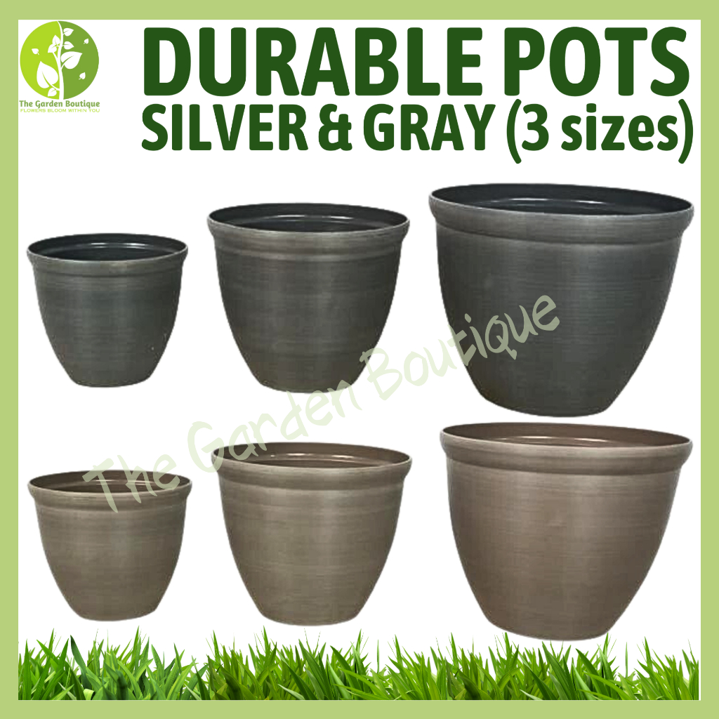 [Local Seller] Silver/Gray Durable Plastic Pot/Flower, Vegetable ...