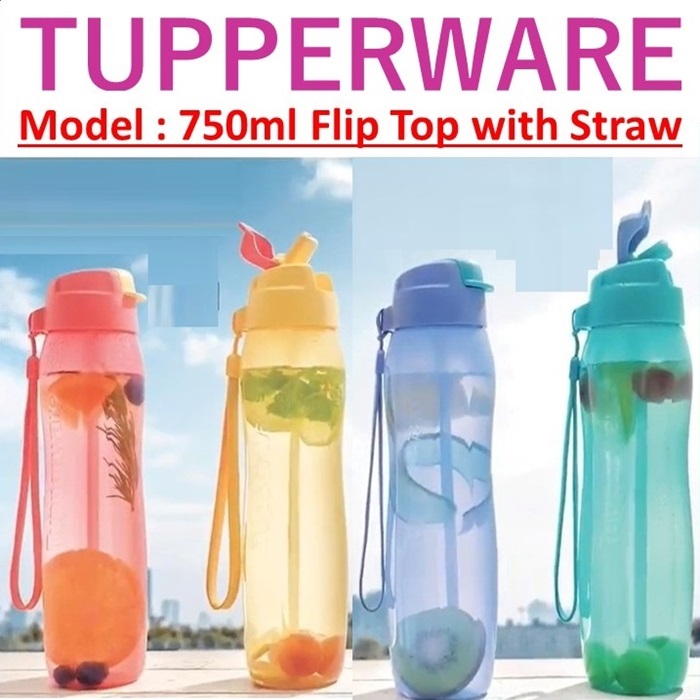 Tupperware 750ml Flip Top Water Bottle with Straw | Shopee Singapore