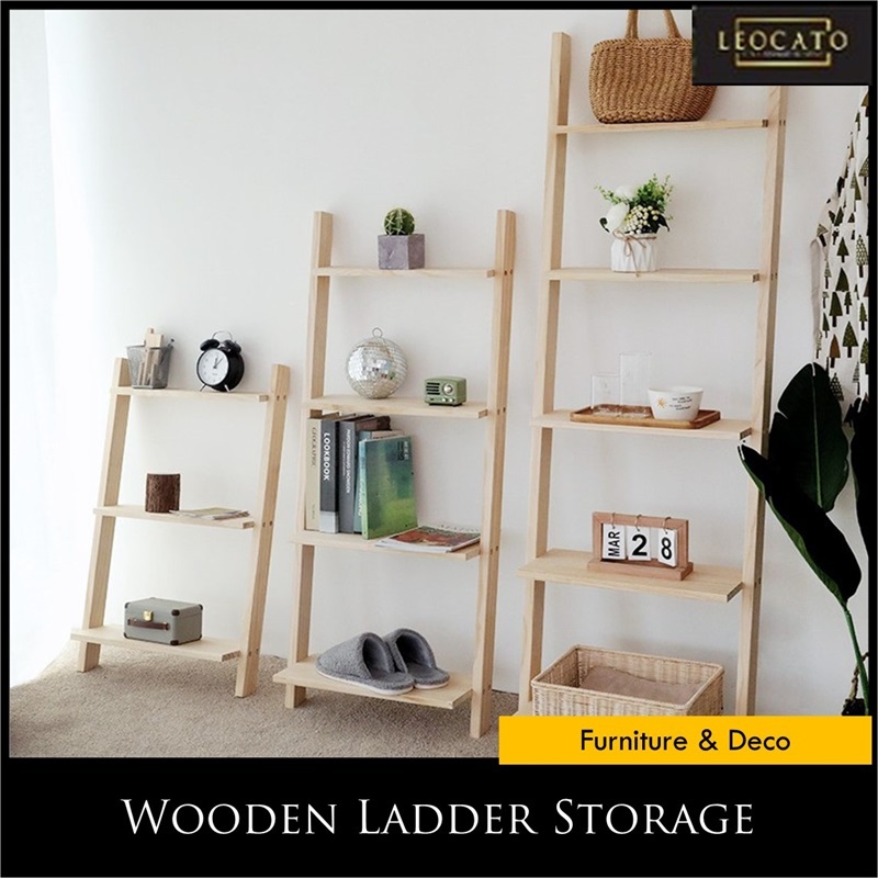 Multi-Layer Solid Wood Ladder Storage Trapezoidal Rack Wall Slanted ...