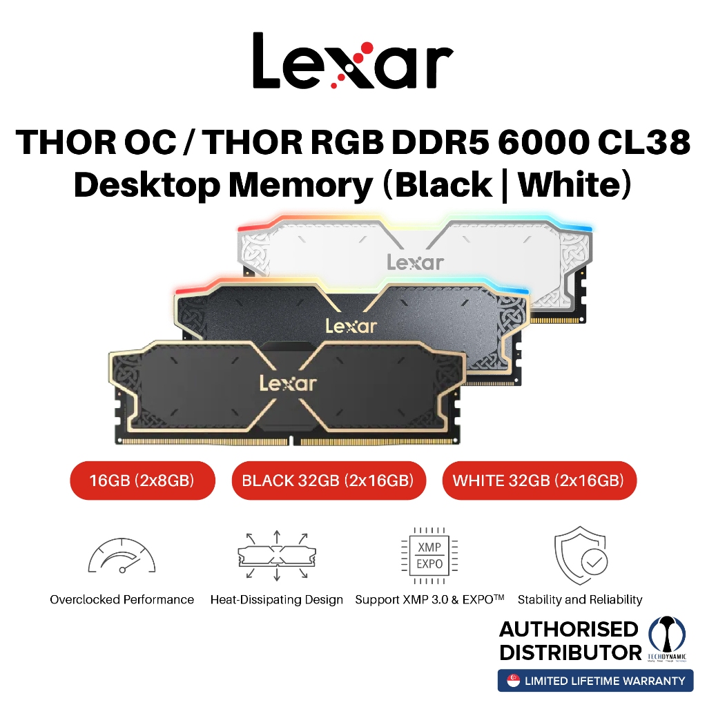 LEXAR Thor Non ARGB, RGB 2x16GB DDR5 6000 CL38 - Black & white | Shopee ...