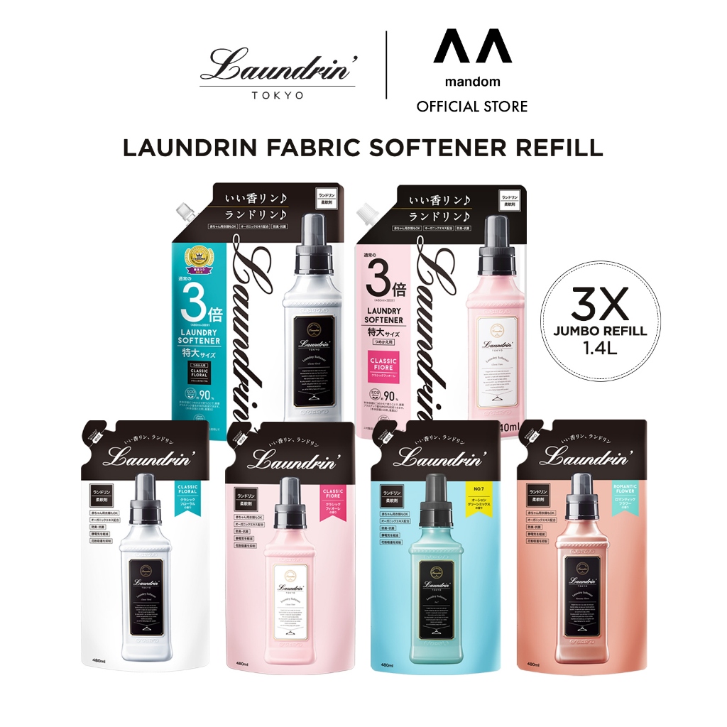 Laundrin Fabric Softener Refill 480ml (Classic Floral, Classic Fiore, No.7, Romantic Flower ...