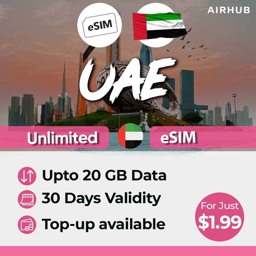 UAE eSIM - 1GB - 5GB - Data Only - Instant Delivery via Email by Airhub | Shopee Singapore
