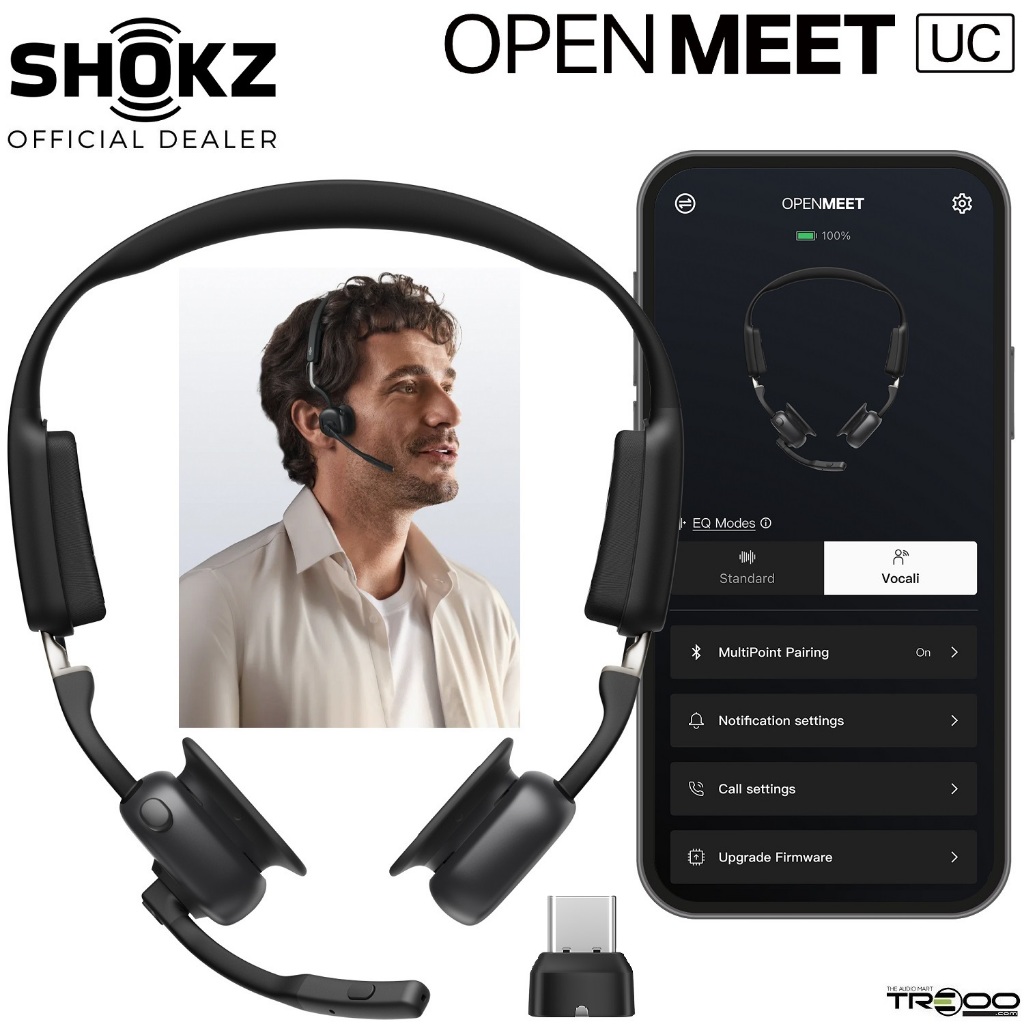Shokz OpenMeet UC Wireless Bluetooth Bone Conduction Headset with Boom ...