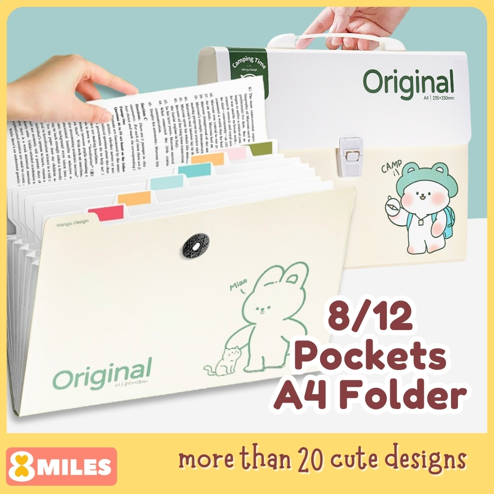 Cute A4 File Folder 8 or 12 Pockets Expanding Plastic Document Folder ...