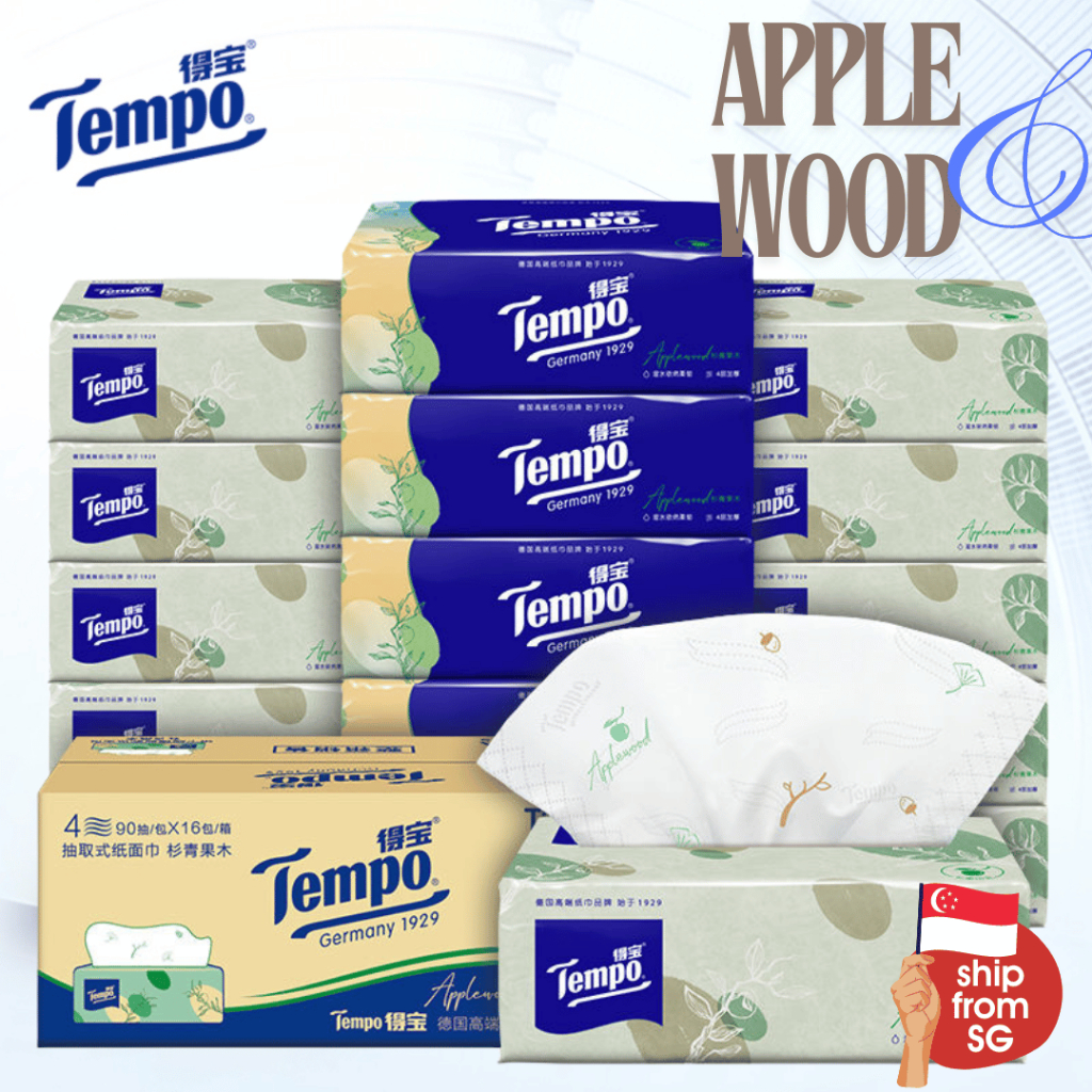 TEMPO 4-Ply Facial Tissue Carton | Applewood Scented 90 Sheets x 16 ...