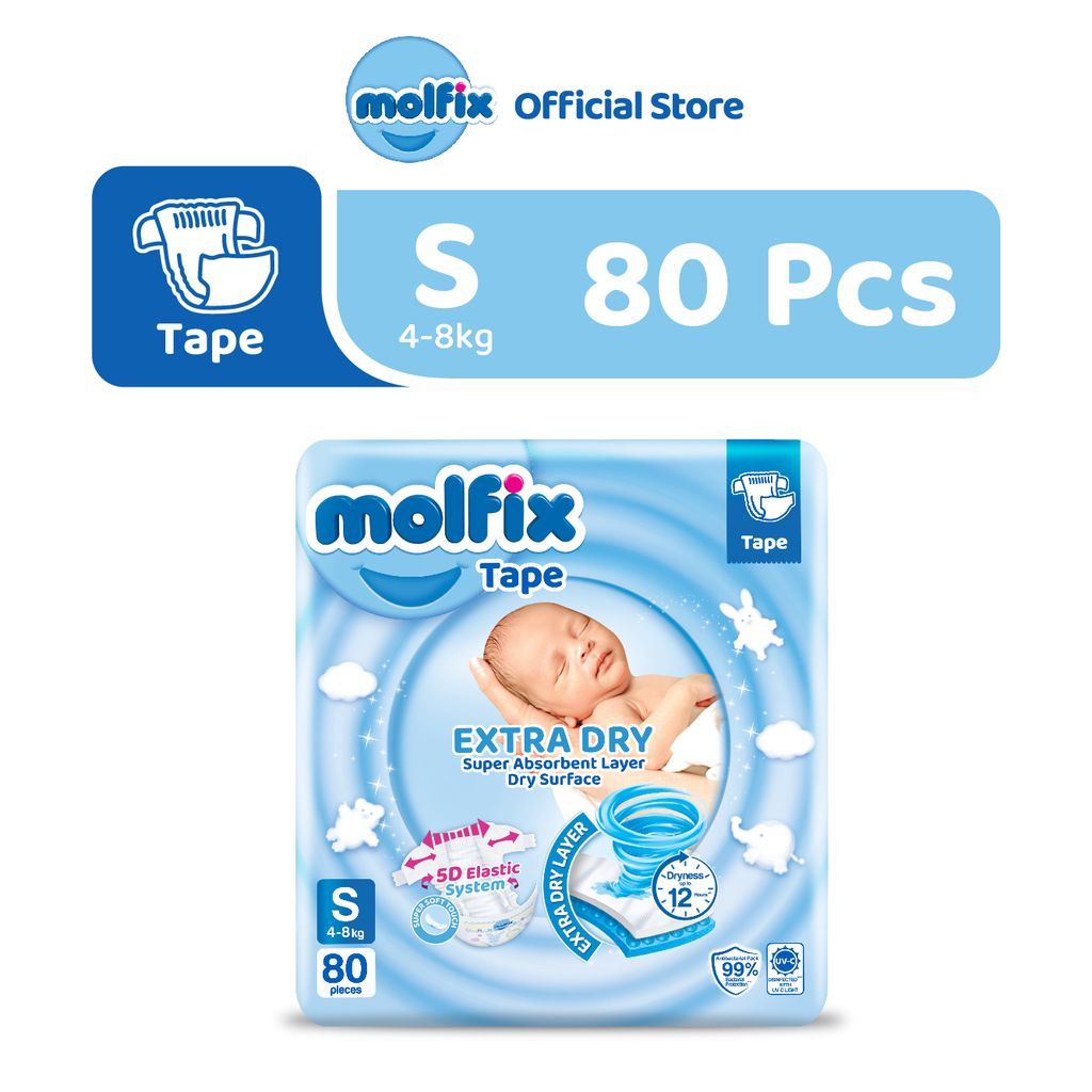 Molfix Extra Dry Tape Super Jumbo Pack - S80 / M60 / L58 / XL50 / XXL40 (1 Pack) | Shopee Singapore