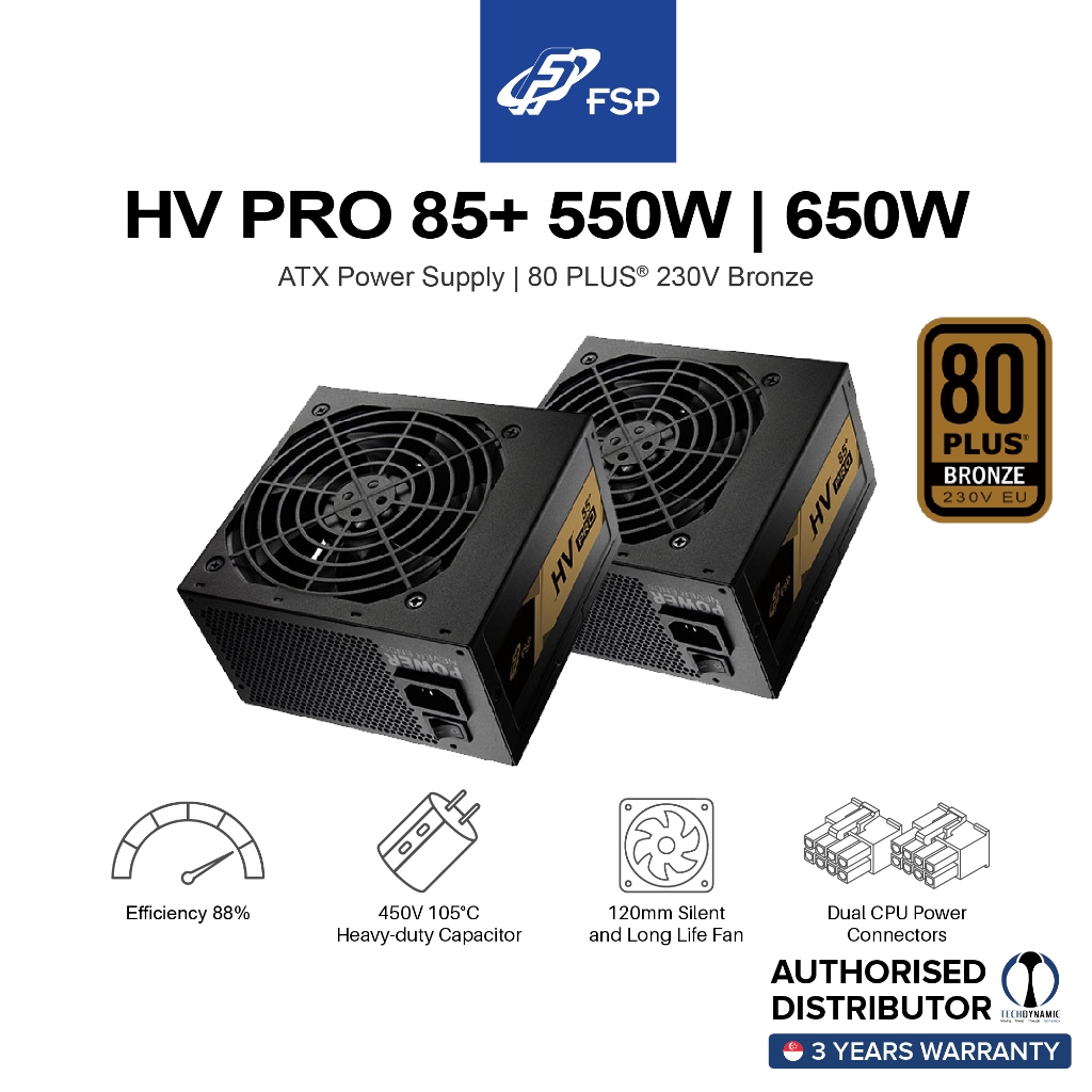 FSP HV PRO 85+ 550W, 650W 80 Plus Bronze (ATX 3.0) | Shopee Singapore