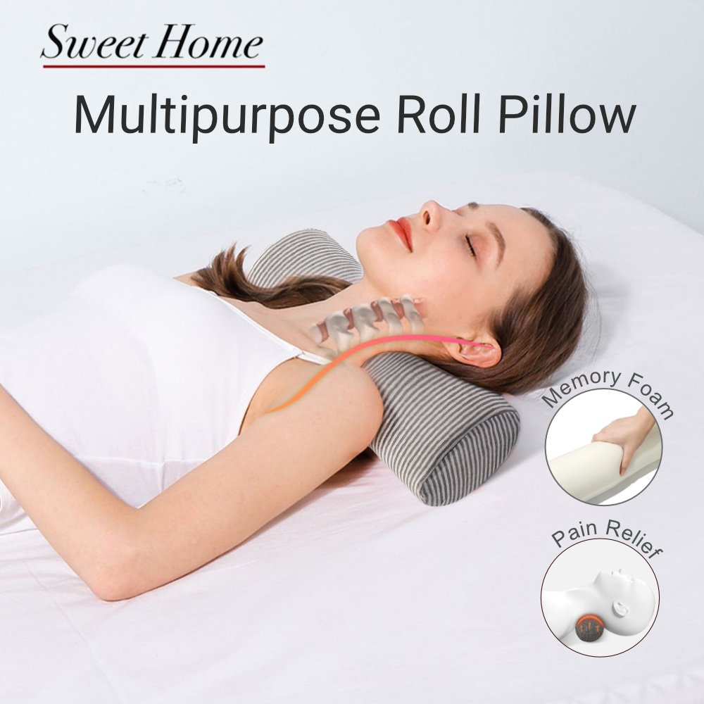 Premium Memory Foam Filling Neck Bolster Cervical Lumbar Knees Neck ...
