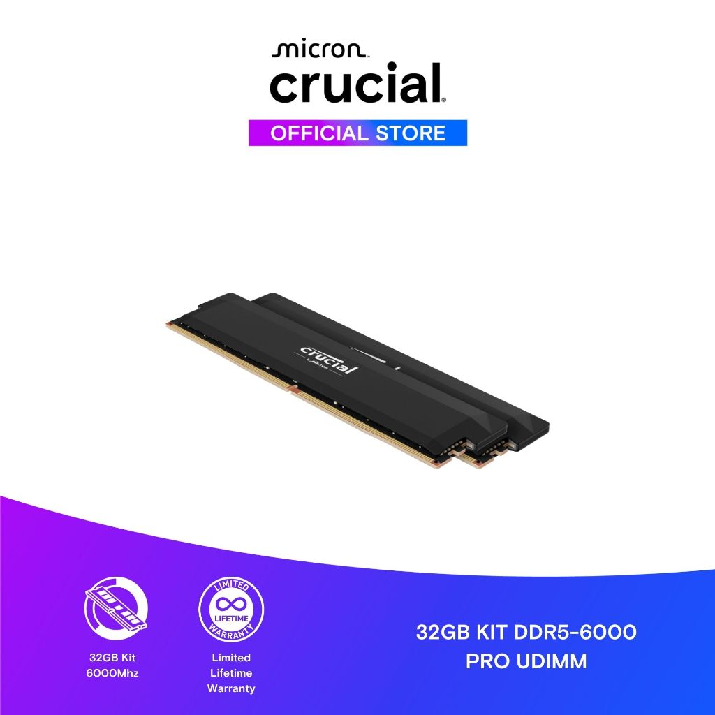 Crucial Pro Overclocking 32GB Kit (2x16GB) DDR5-6000 UDIMM CL36 (16Gbit ...
