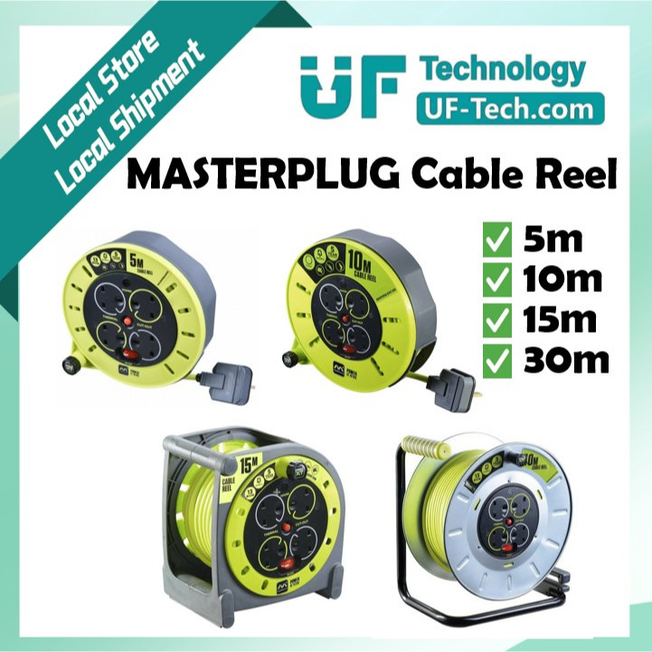 MASTERPLUG Cable Reel Extension Socket Lead 13A 4 Socket 5m/10m/15m/30m ...