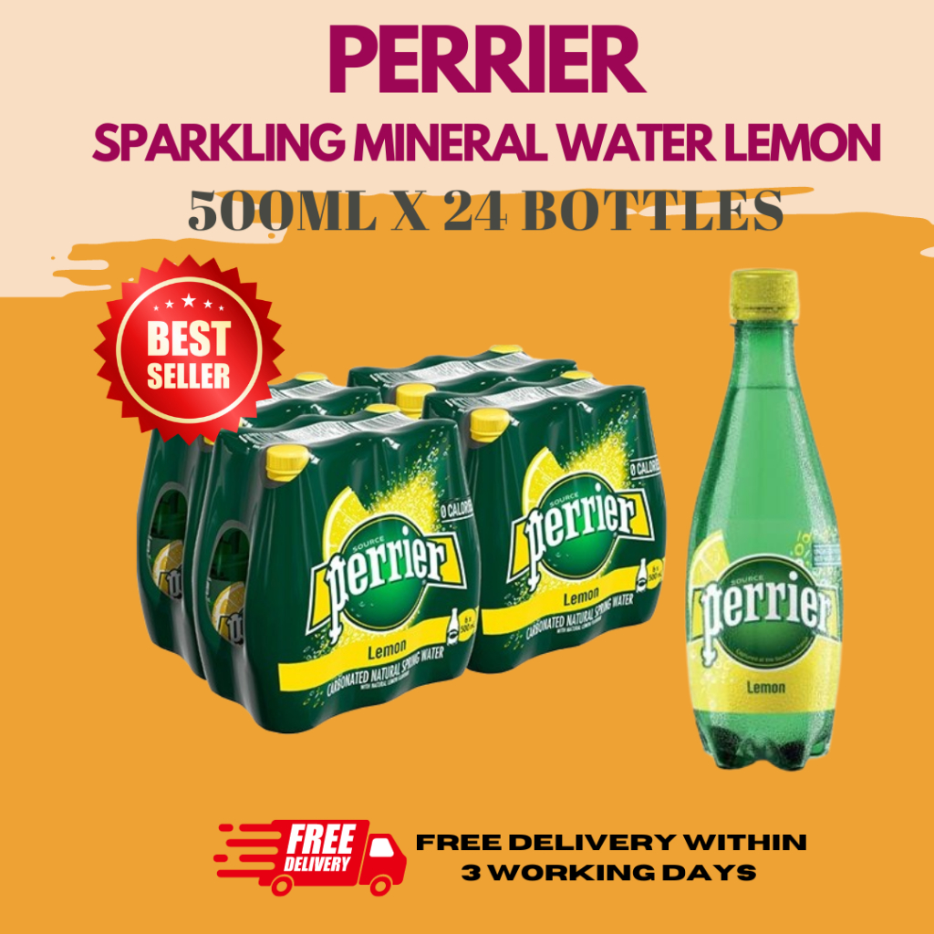 Perrier Lemon Sparkling Mineral Water 500ML x 24 Bottles (PET Bottle) Expiry: Sep 2025 | Shopee ...