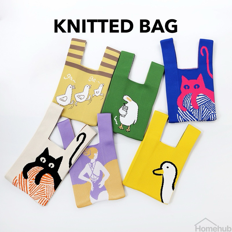 [SG Seller] Lunch Bag Candy Color Knit Tote Bag Women Handbags Cute ...