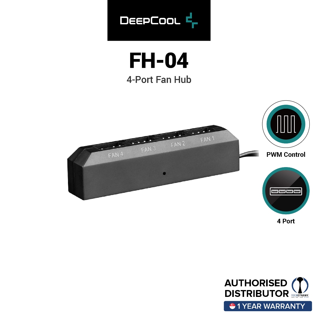 DEEPCOOL FH-04, PWM 1 to 4 Port Powered Fan Hub | Shopee Singapore