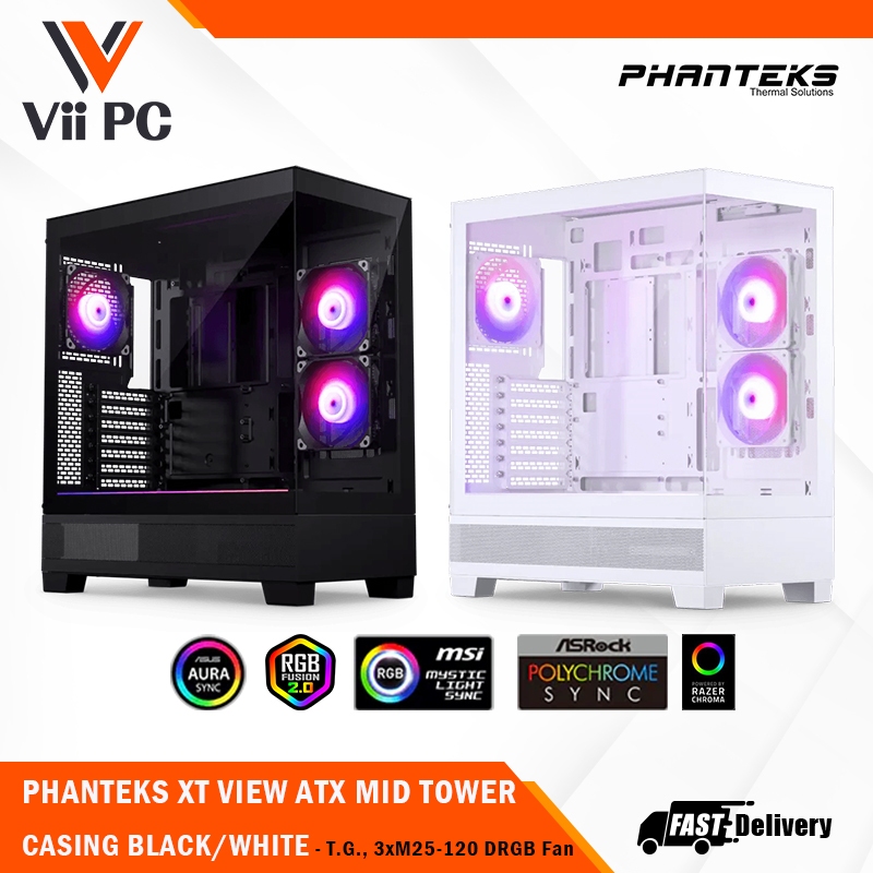 PHANTEKS XT SERIES XT VIEW ATX MID TOWER CASING - Tempered Glass, 3xM25 ...