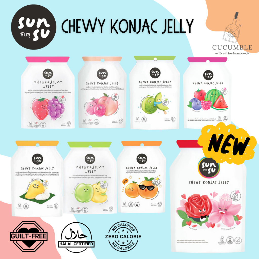 SunSu Chewy Konjac Jelly Assorted NEW Flavours, 16g. x 6pcs/pack - Halal (Thai Imported Snacks ...