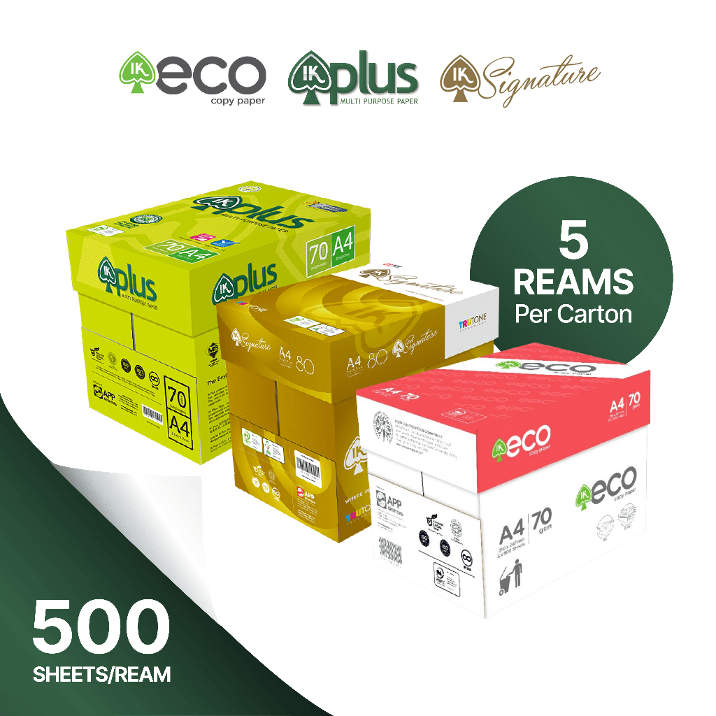 IK Plus / IK Signature / IK Eco Copier Paper 5 reams per carton A4 | Shopee Singapore