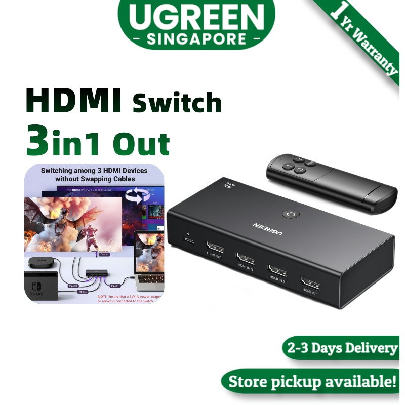 UGREEN 4k 60HZ HDR 3 in 1 out HDMI Splitter Dual simultaneous Display ...
